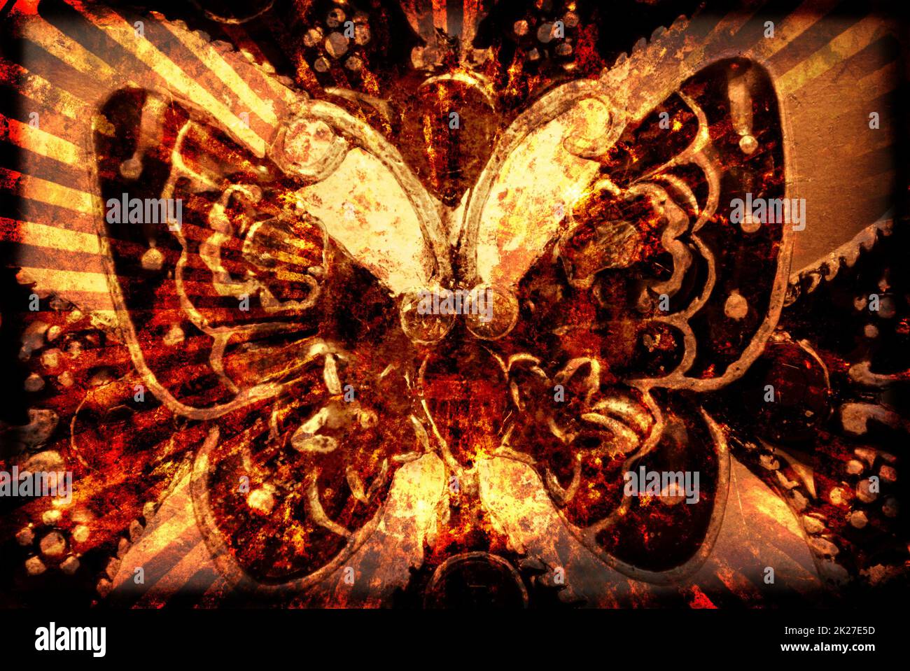 Grunge Style Background with scratches, Warm Toned Butterfly Design ...