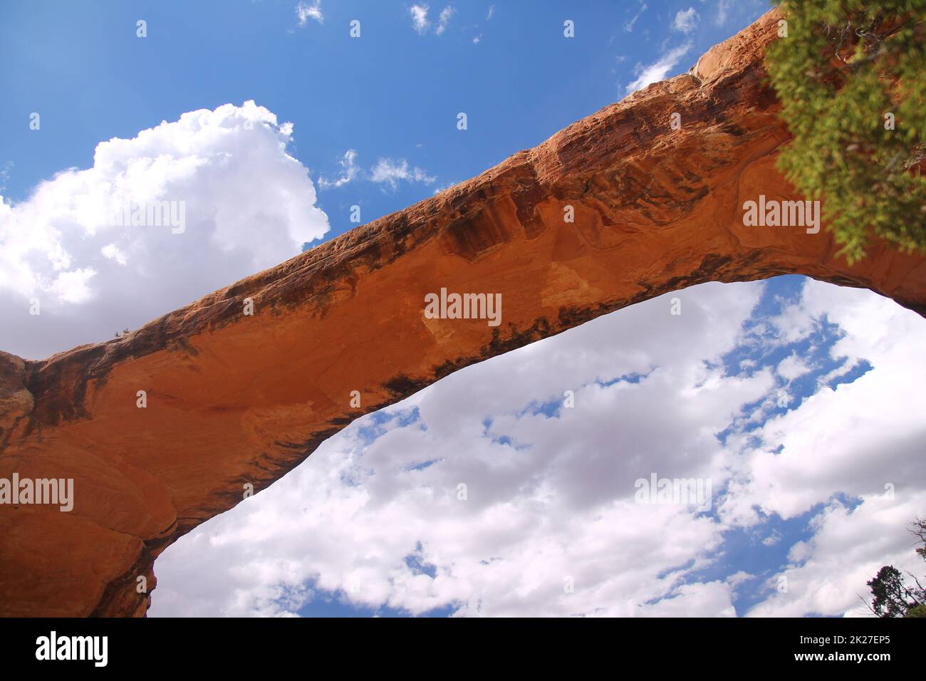 A close up of a red rock bridge in the Natural Bridges National ...