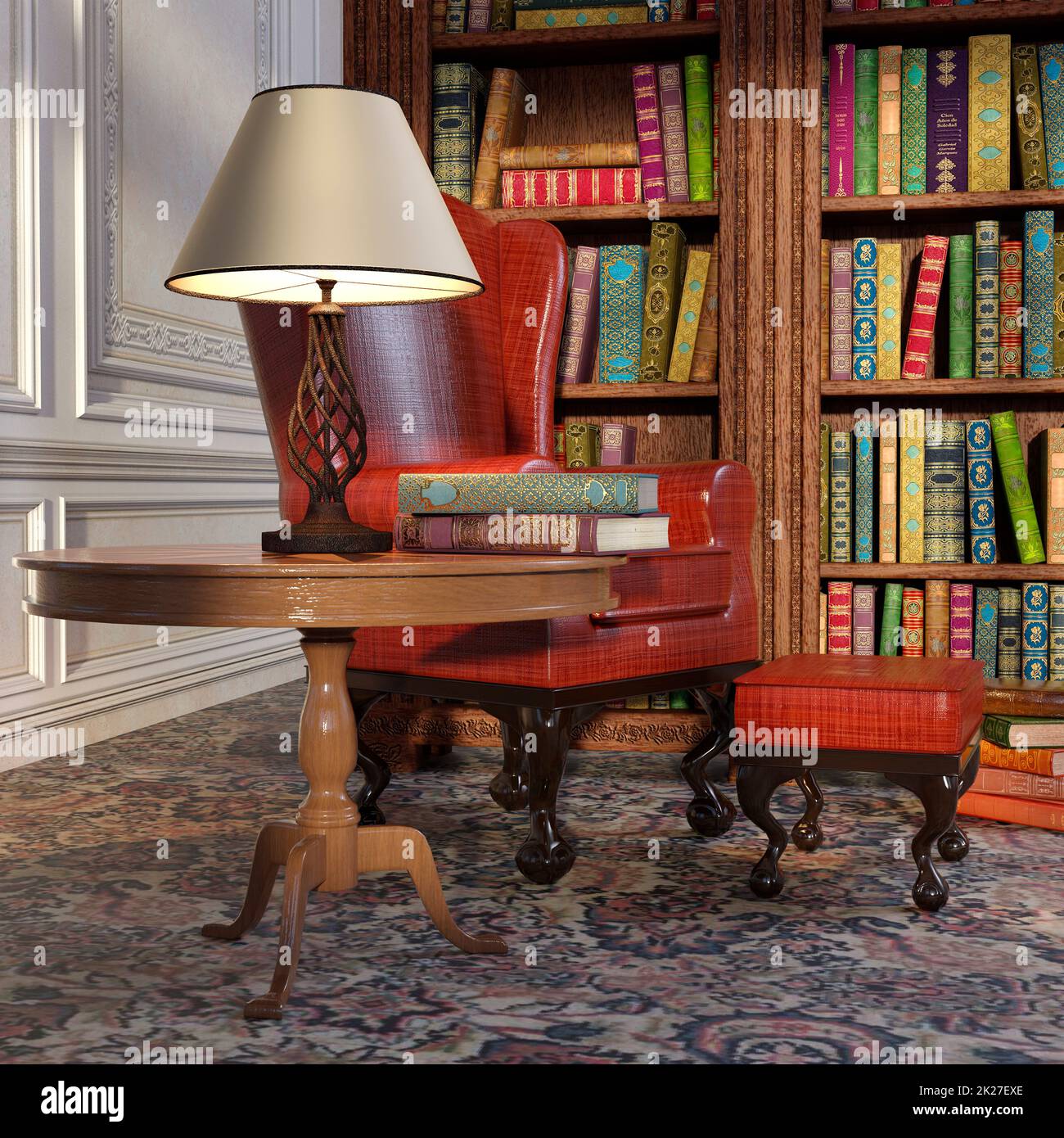 3D Rendering Reading Corner Stock Photo - Alamy