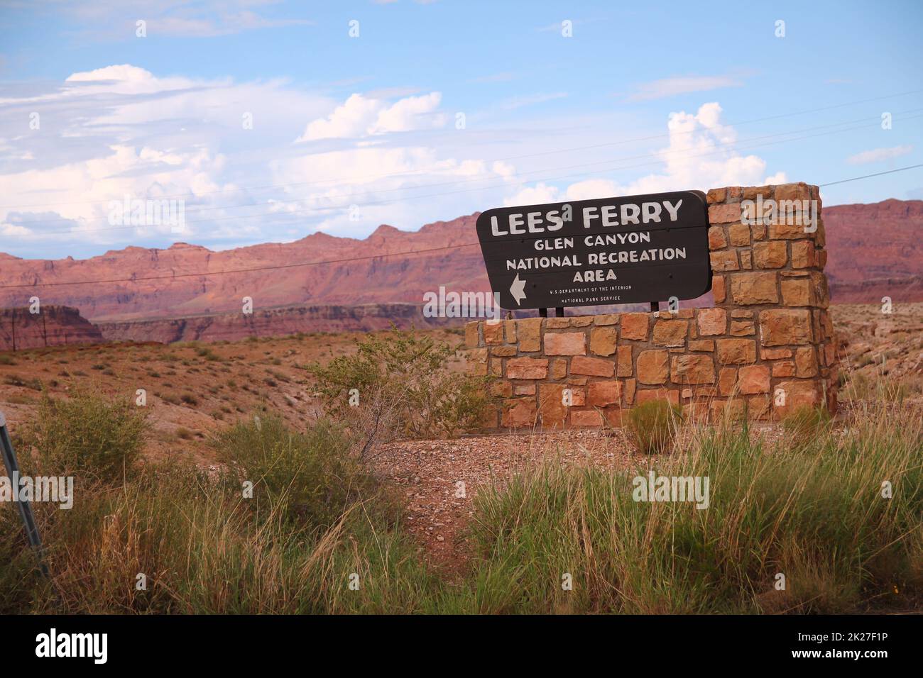 Lees Ferry Glen Canyon National Recreation Area sign on the road Stock ...