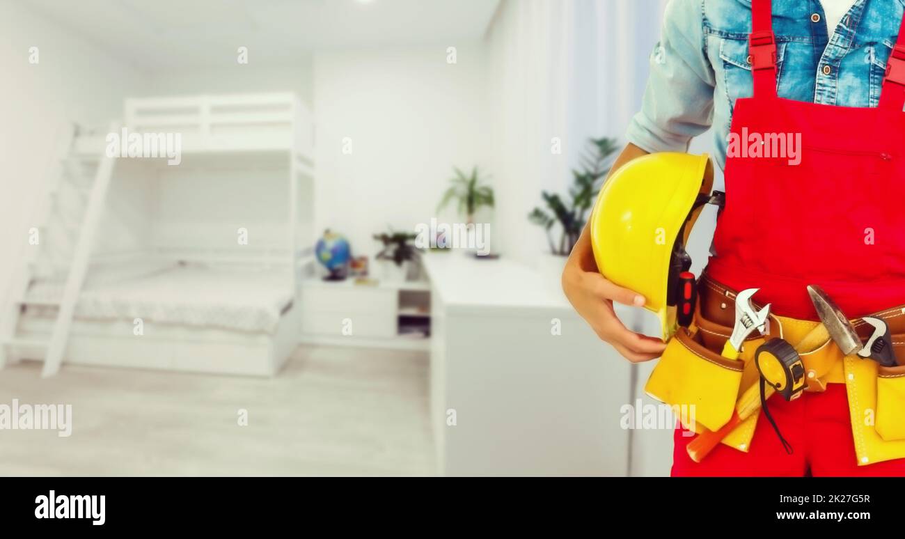 Worker and professional builder with tools Stock Photo - Alamy