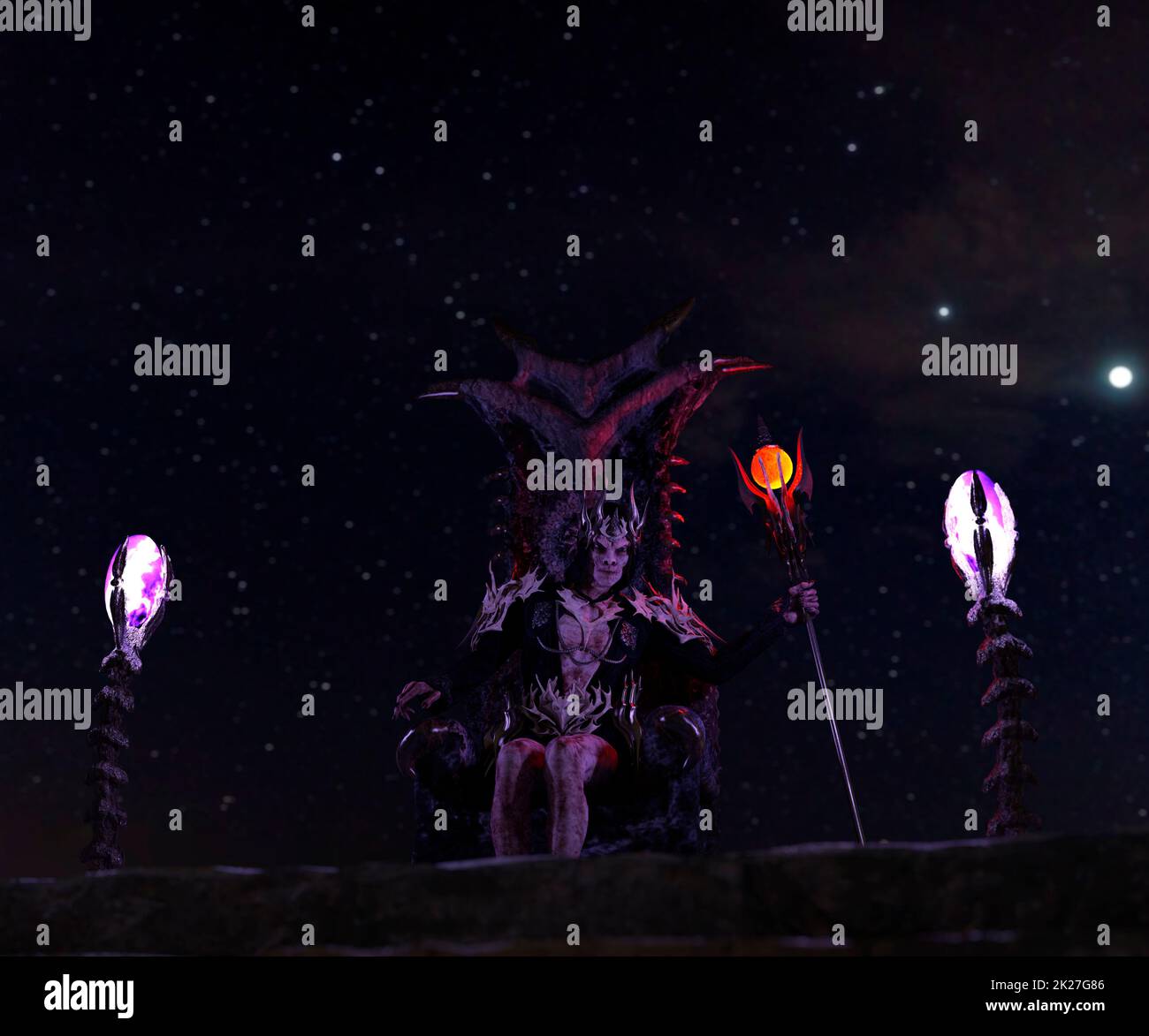 Vampire king sitting on his throne at midnight - 3d rendering Stock ...