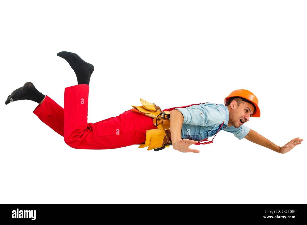 Construction site worker flies on white background Stock Photo - Alamy