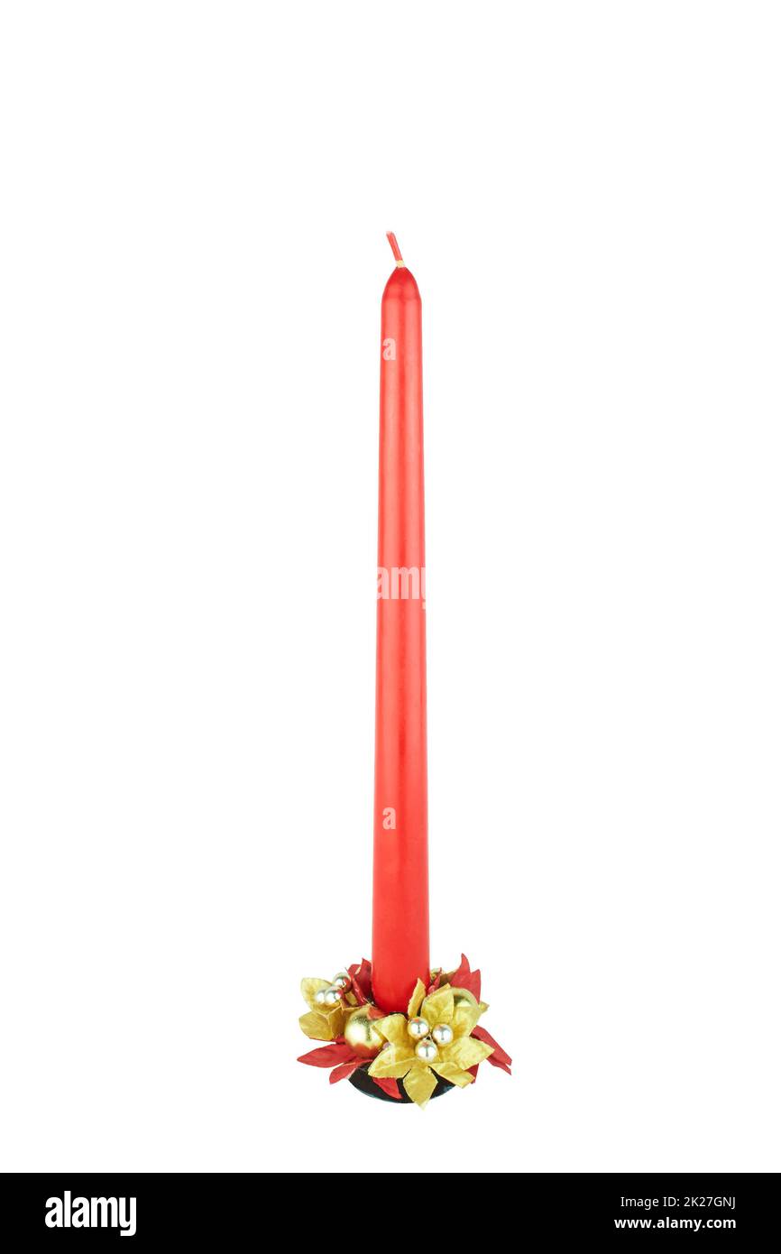 Red Christmas candle isolated on white background Stock Photo - Alamy