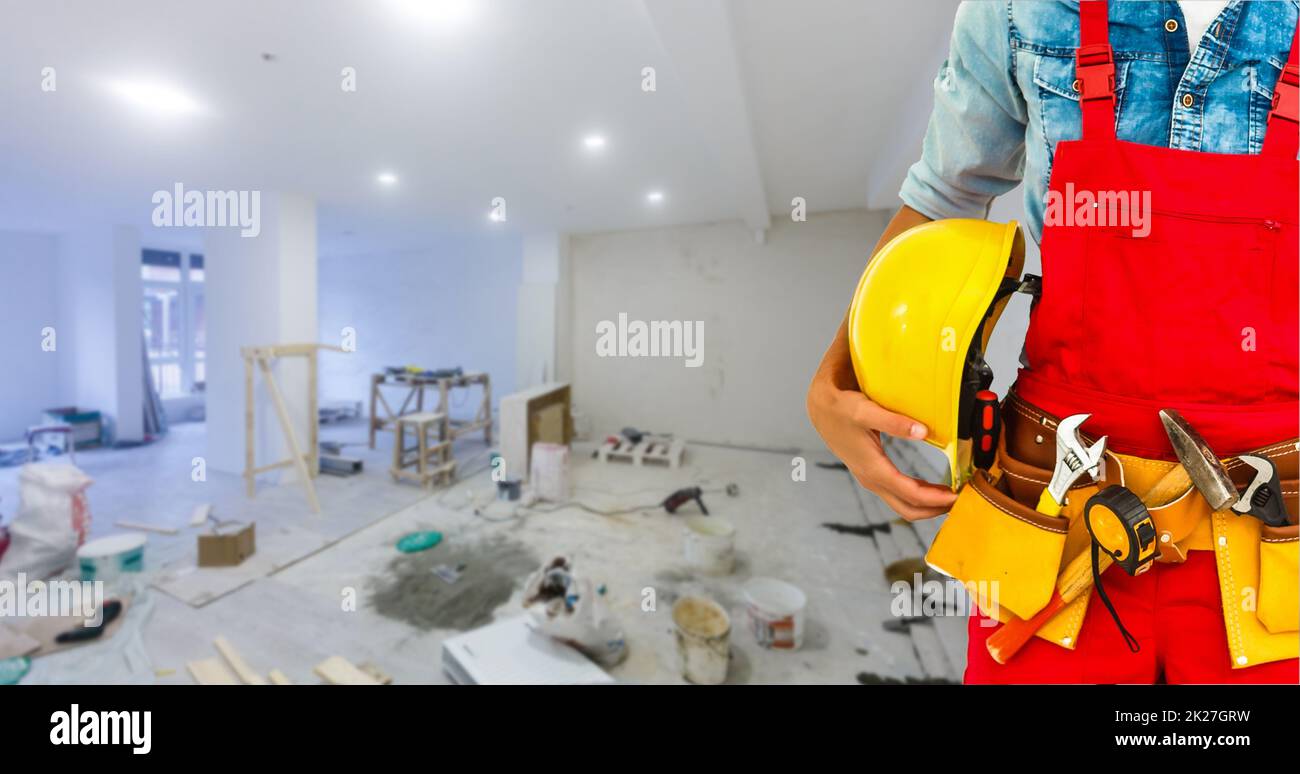 Builder handyman in new house Stock Photo - Alamy