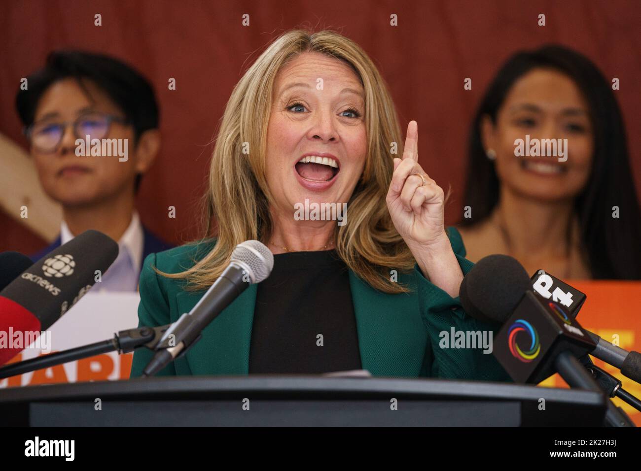 Ontario NDP MPP Marit Stiles announces her provincial leadership campaign in Toronto, Thursday ...
