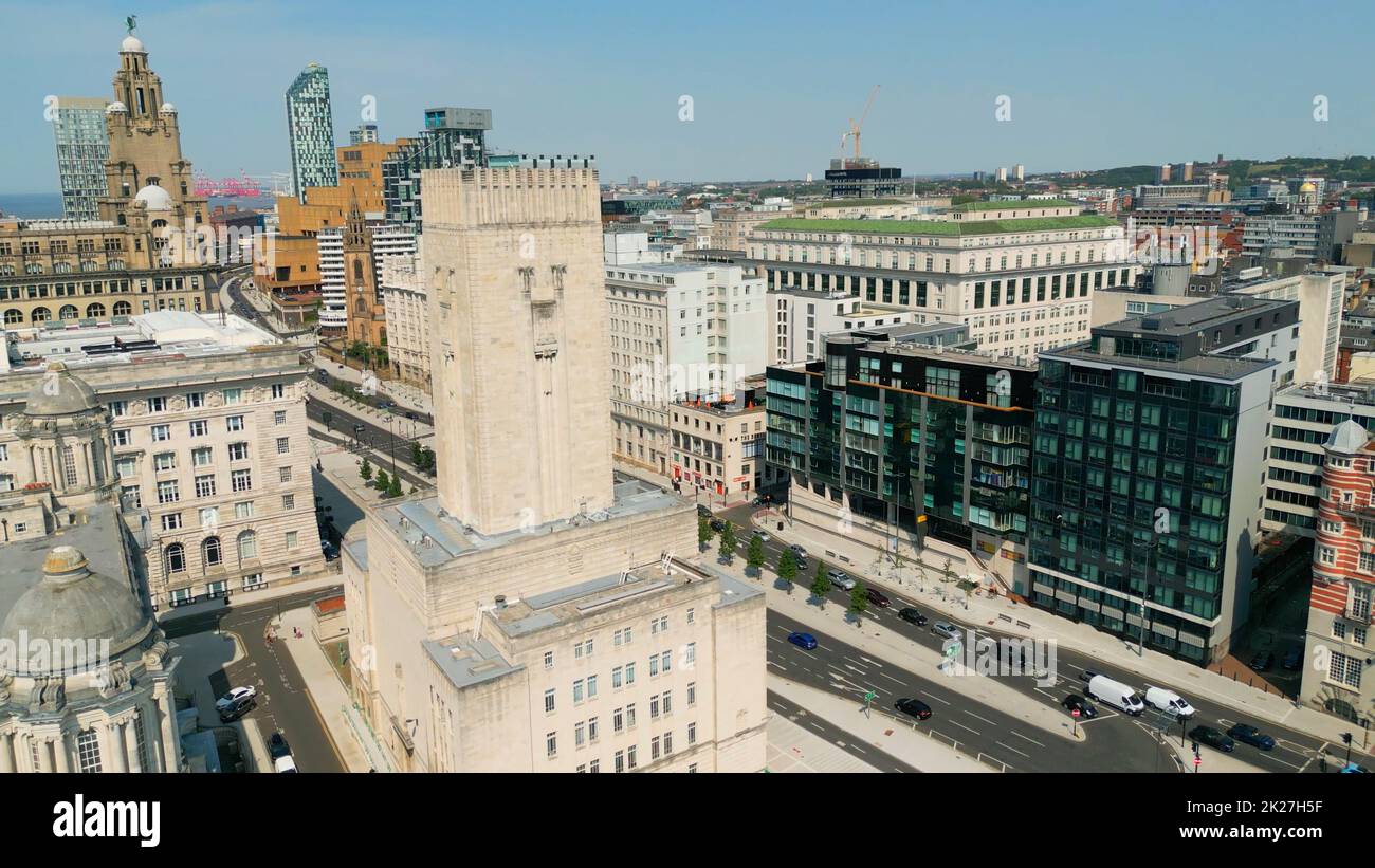 City center of Liverpool at the docks - aerial view - LIVERPOOL, UK ...