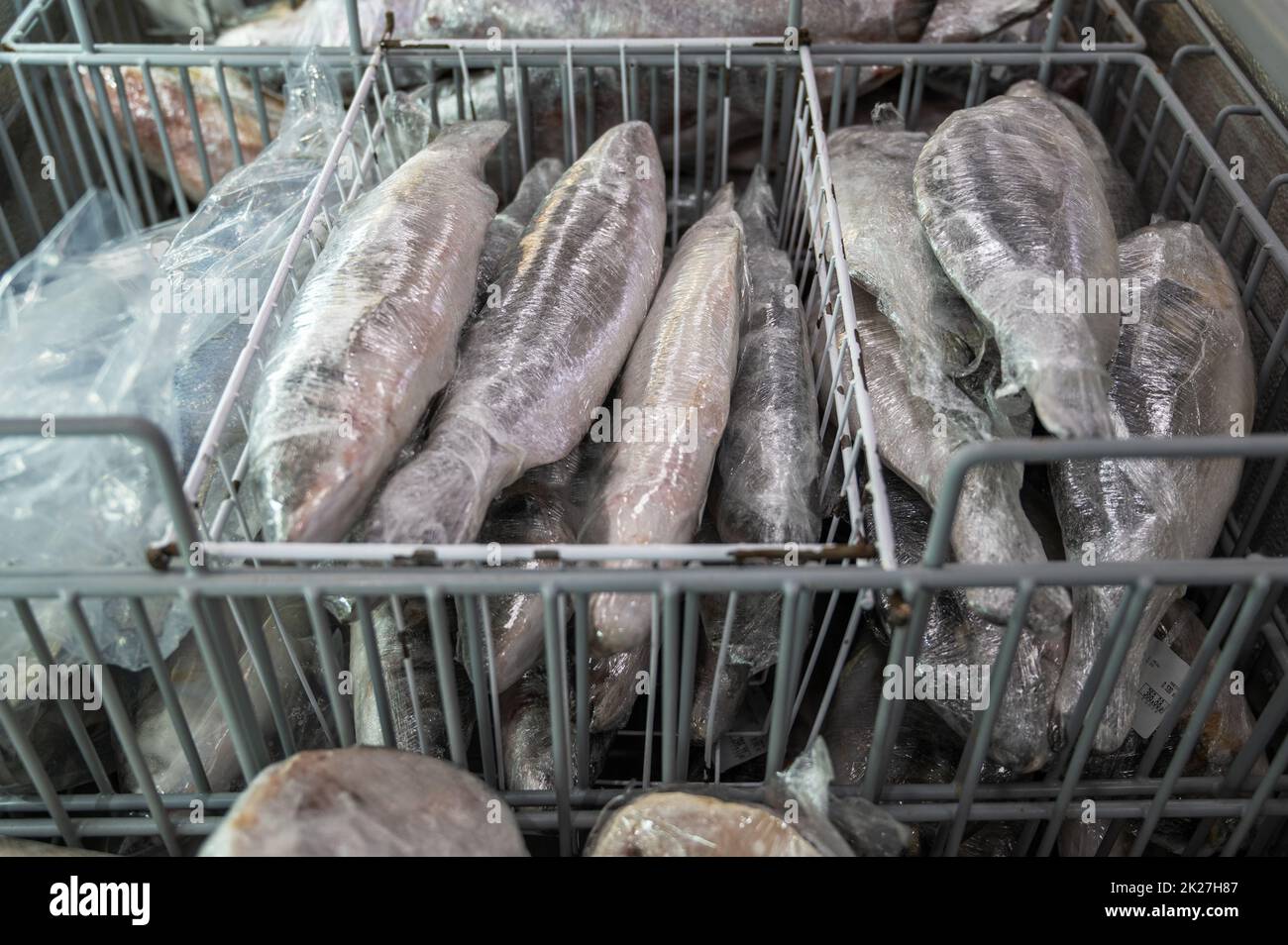 Frozen Seafood in fridge at the fish market Stock Photo - Alamy