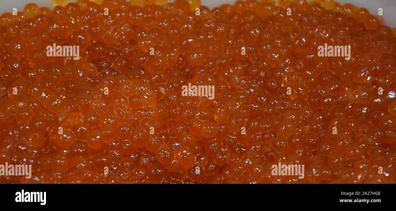 Red caviar of wild chinook salmon (Latin. Oncorhynchus tschawytscha ...