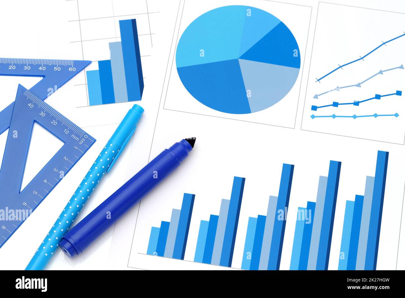 school, education and learning concept - drawn graph with marker pens ...