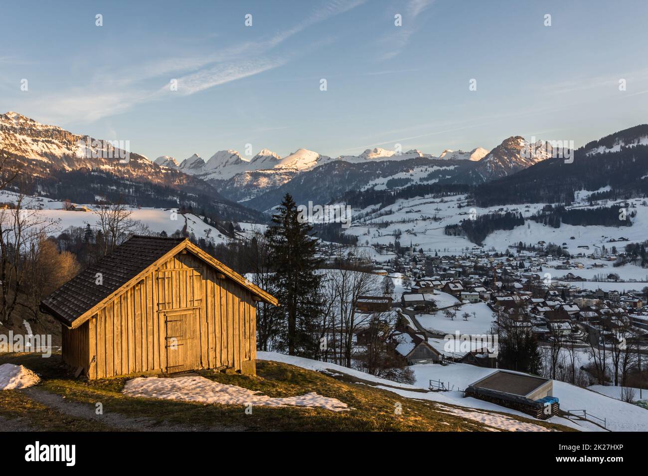 View of the Churfirsten, Neu St. Johann, Toggenburg, Canton of St ...