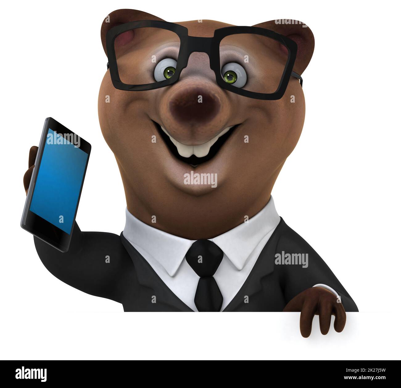 Fun bear with a phone - 3D Illustration Stock Photo - Alamy