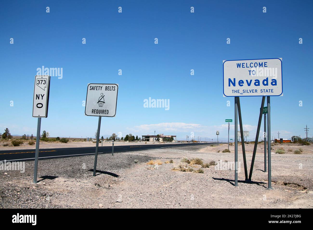 The "Welcome to Nevada" sign with other indications in the middle of ...