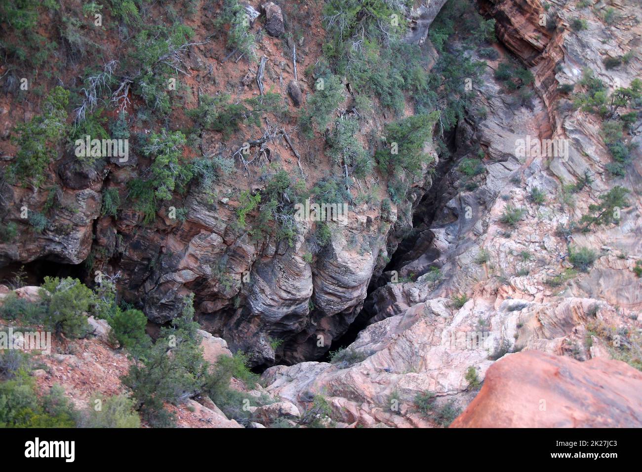 The extremely narrow curved red ad white canyon from the top of Zion ...