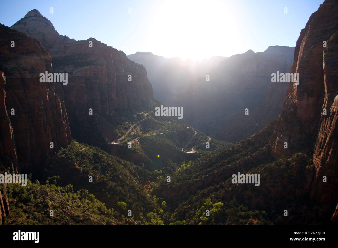 The iconic green valley surrounded by the red cliffs of Zion National ...