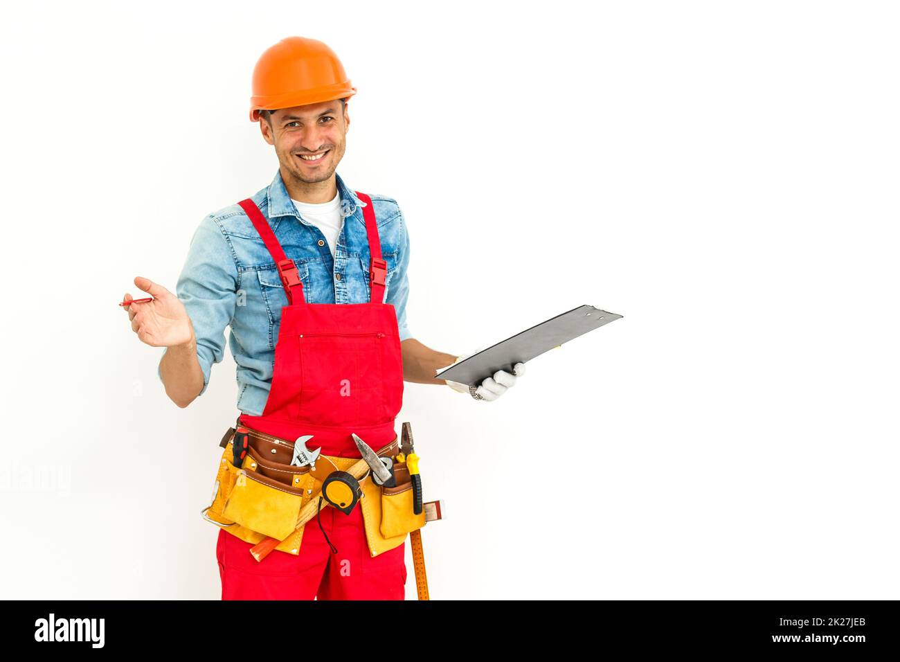 Construction Worker Contractor Carpenter with Clipboard on White Stock ...