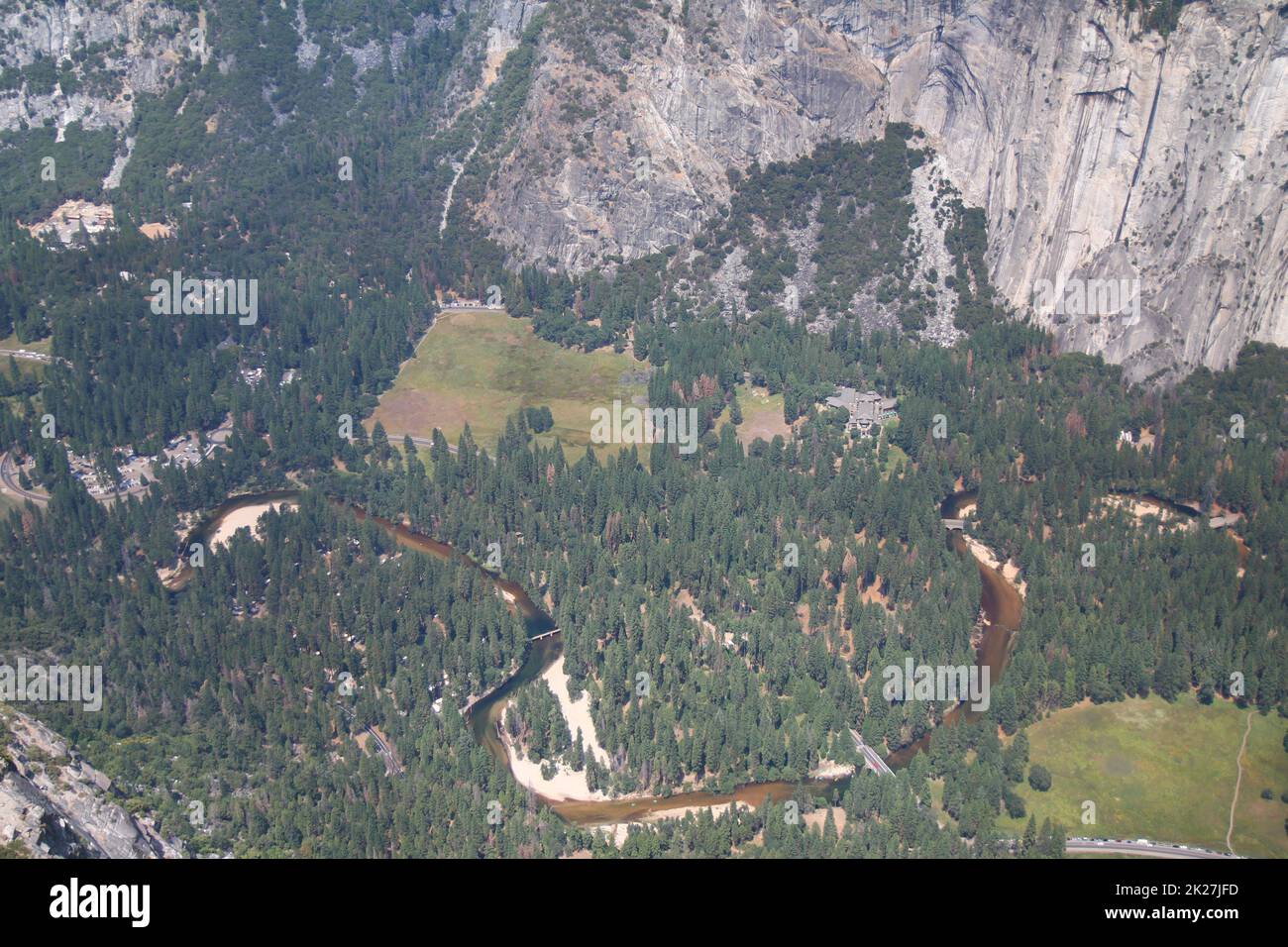 The Yosemite river captured from the top of the mountain Stock Photo ...