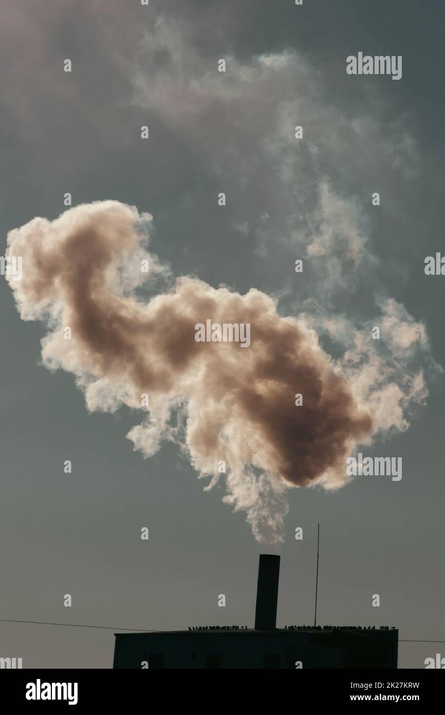Smoke coming out of factory chimney Stock Photo - Alamy