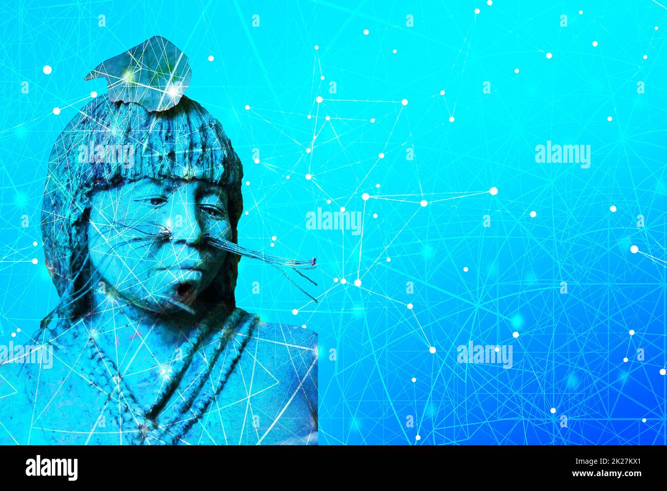 metaverse with a blue maja sculpture and a network Stock Photo - Alamy