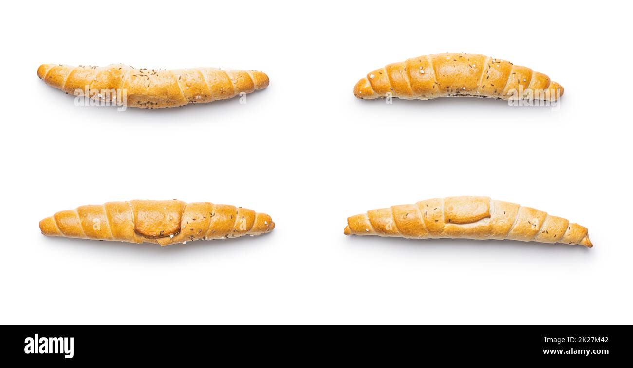 Baked croissant. Crispy bun roll isolated on white background Stock ...