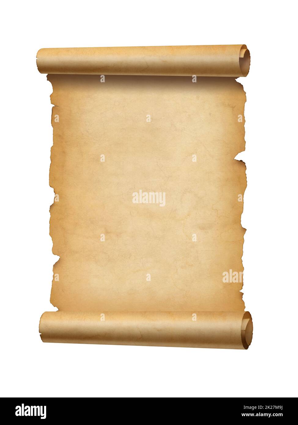 Old mediaeval paper sheet. Parchment scroll isolated on white Stock ...