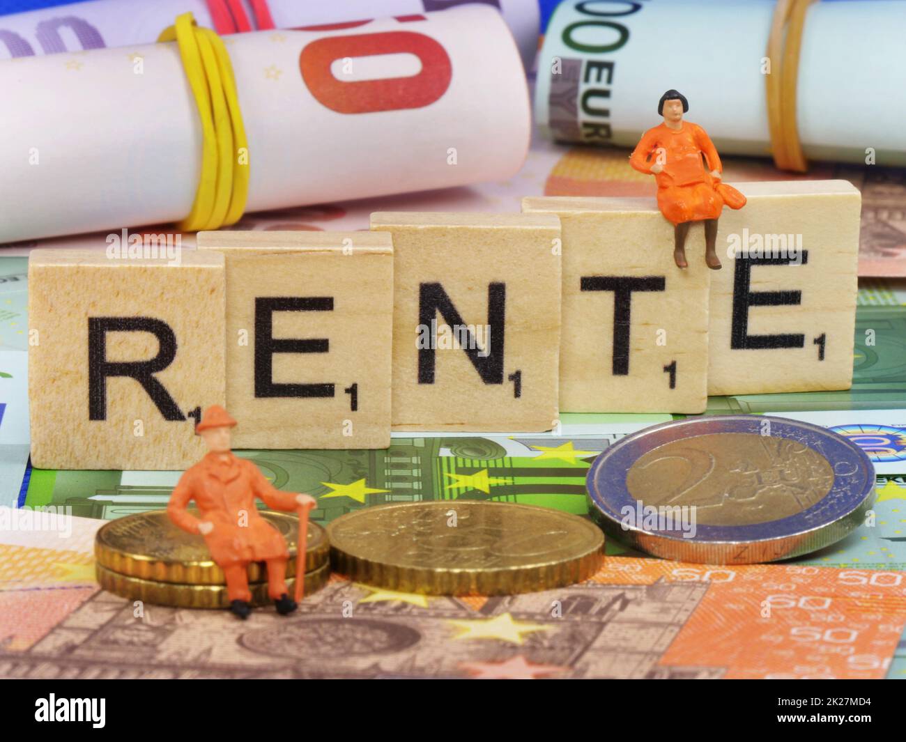 Pension as a symbolic image with euro banknotes and coins Stock Photo ...