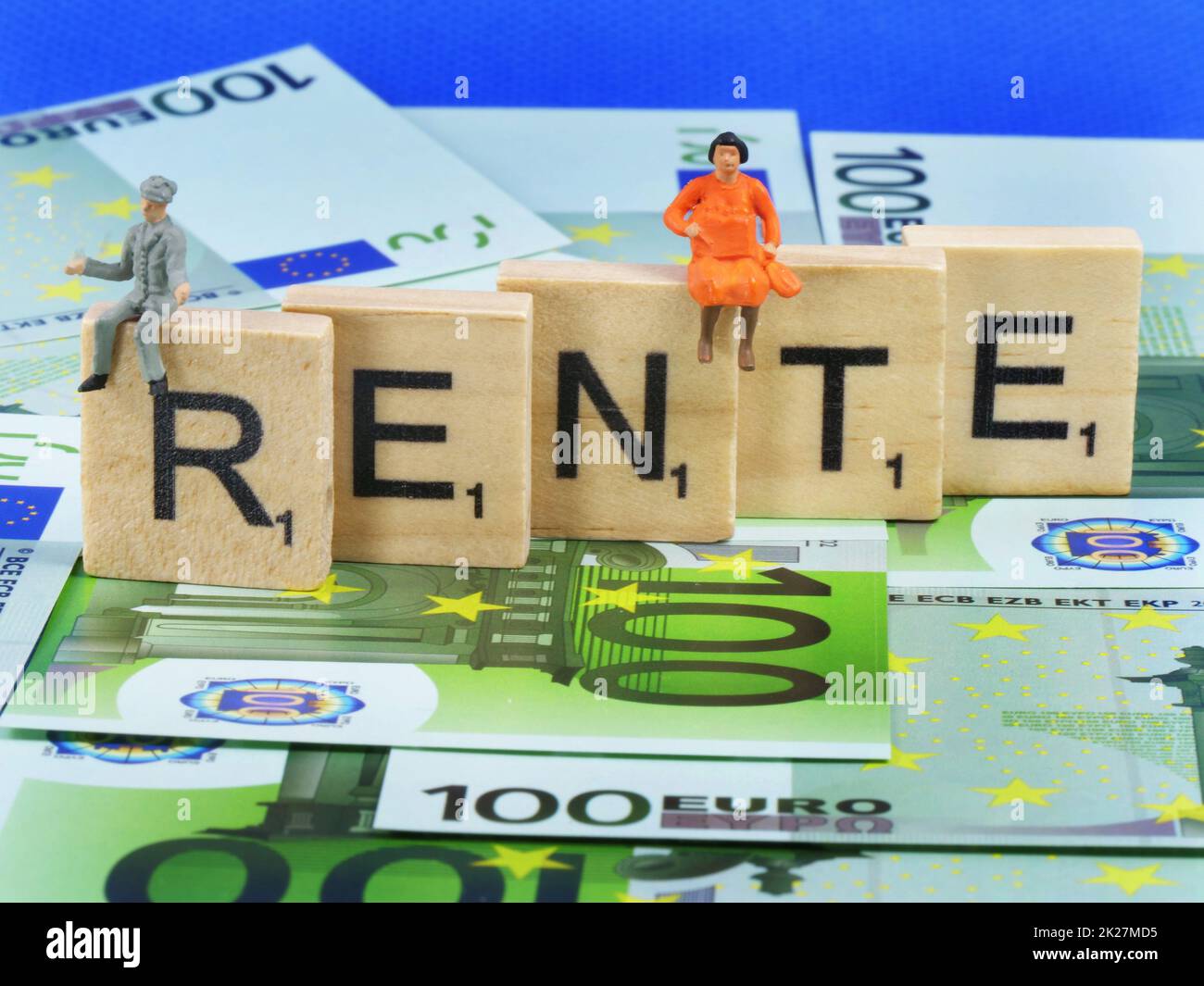 Pension as a symbolic image with euro banknotes and coins Stock Photo ...