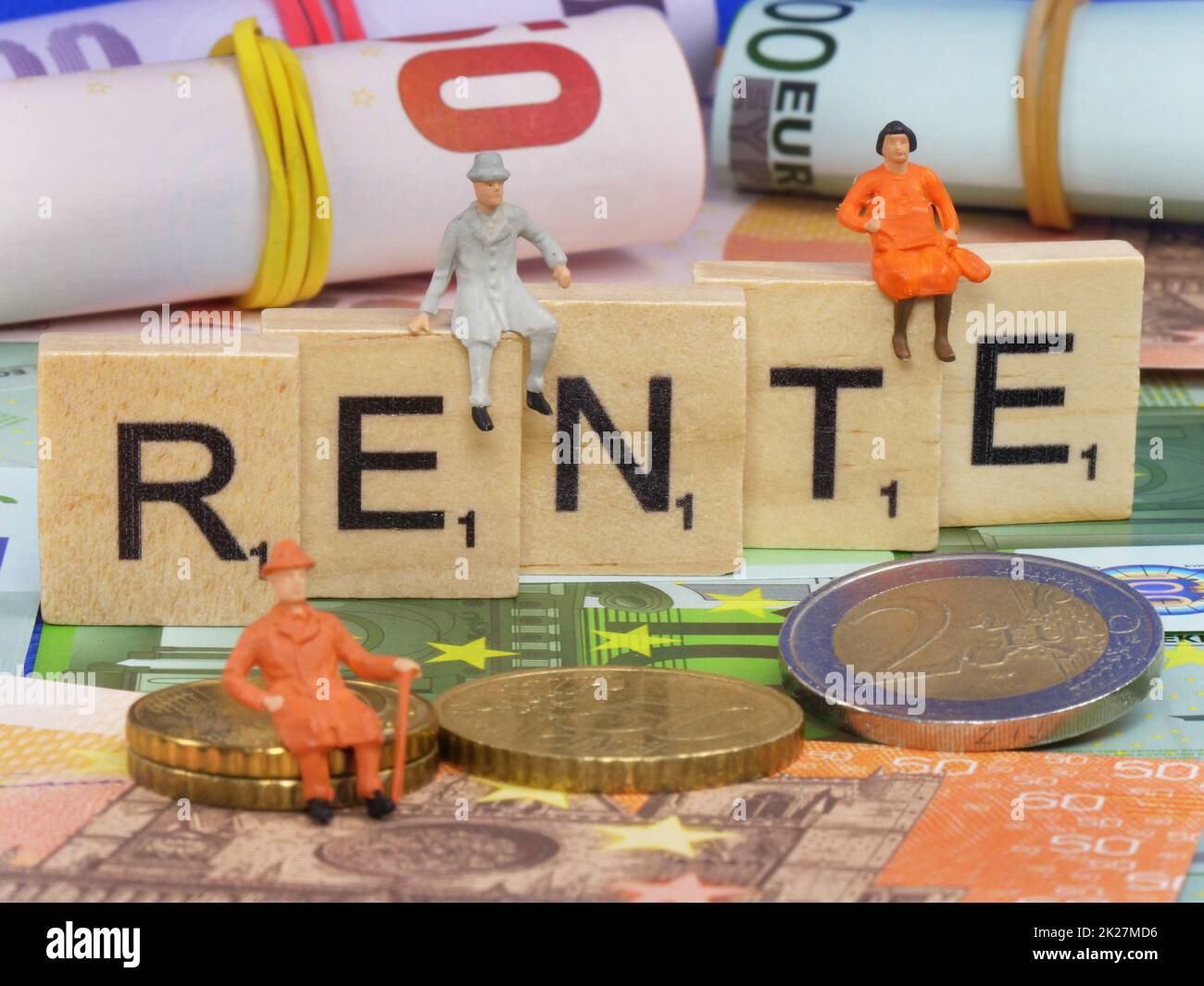 Pension as a symbolic image with euro banknotes and coins Stock Photo ...