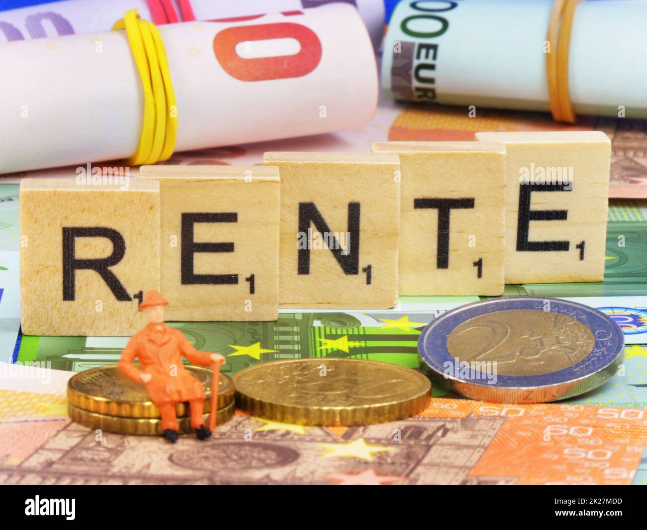 Pension as a symbolic image with euro banknotes and coins Stock Photo ...