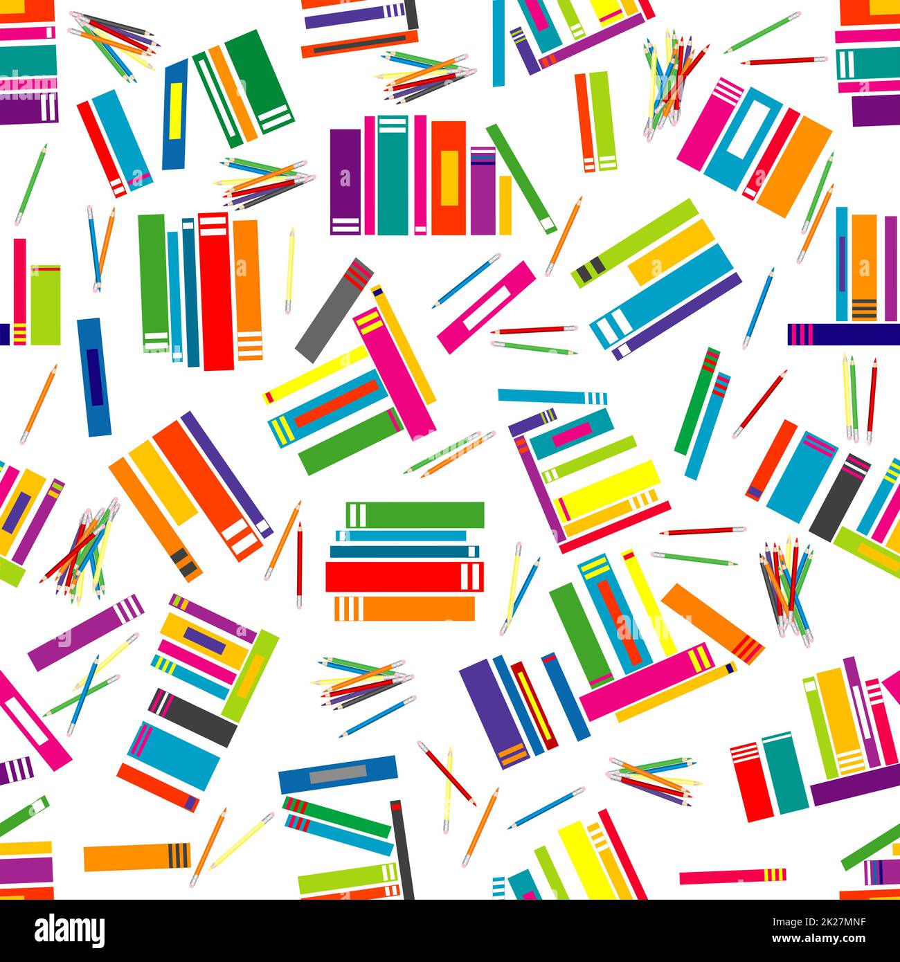 Wrapping paper with colored books and pencils Stock Photo - Alamy