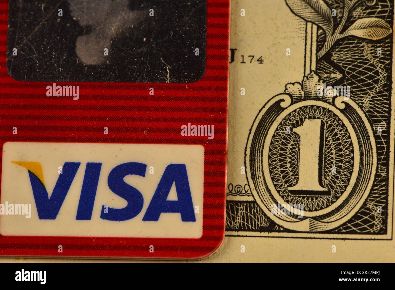 Visa credit card on top of a one dollar bill Stock Photo - Alamy