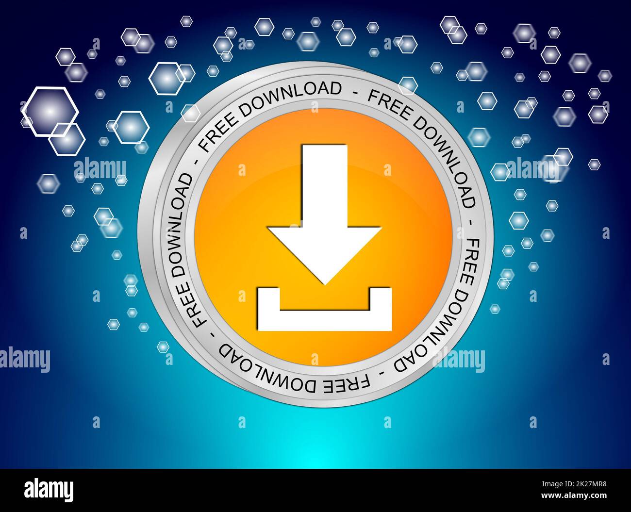 free Download button orange on blue background - 3D illustration Stock ...