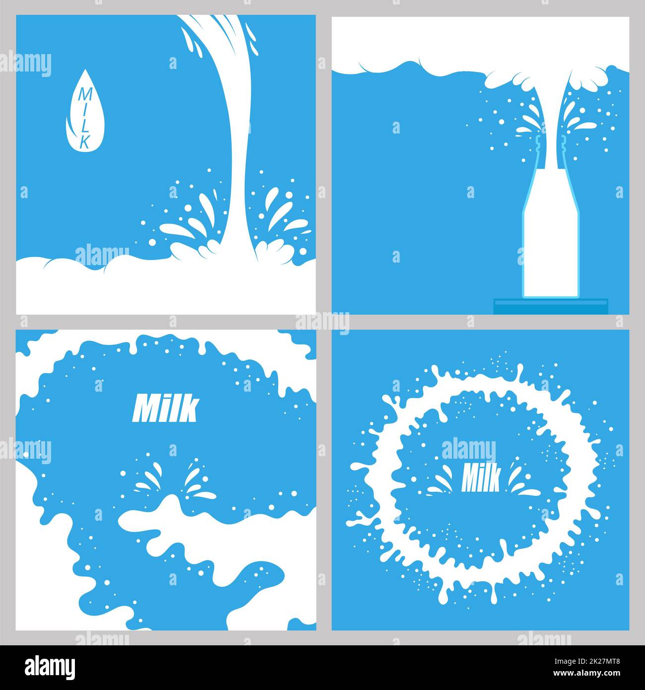 Pouring Milk Splash on Blue Background. White Creamy Liquid Drops ...