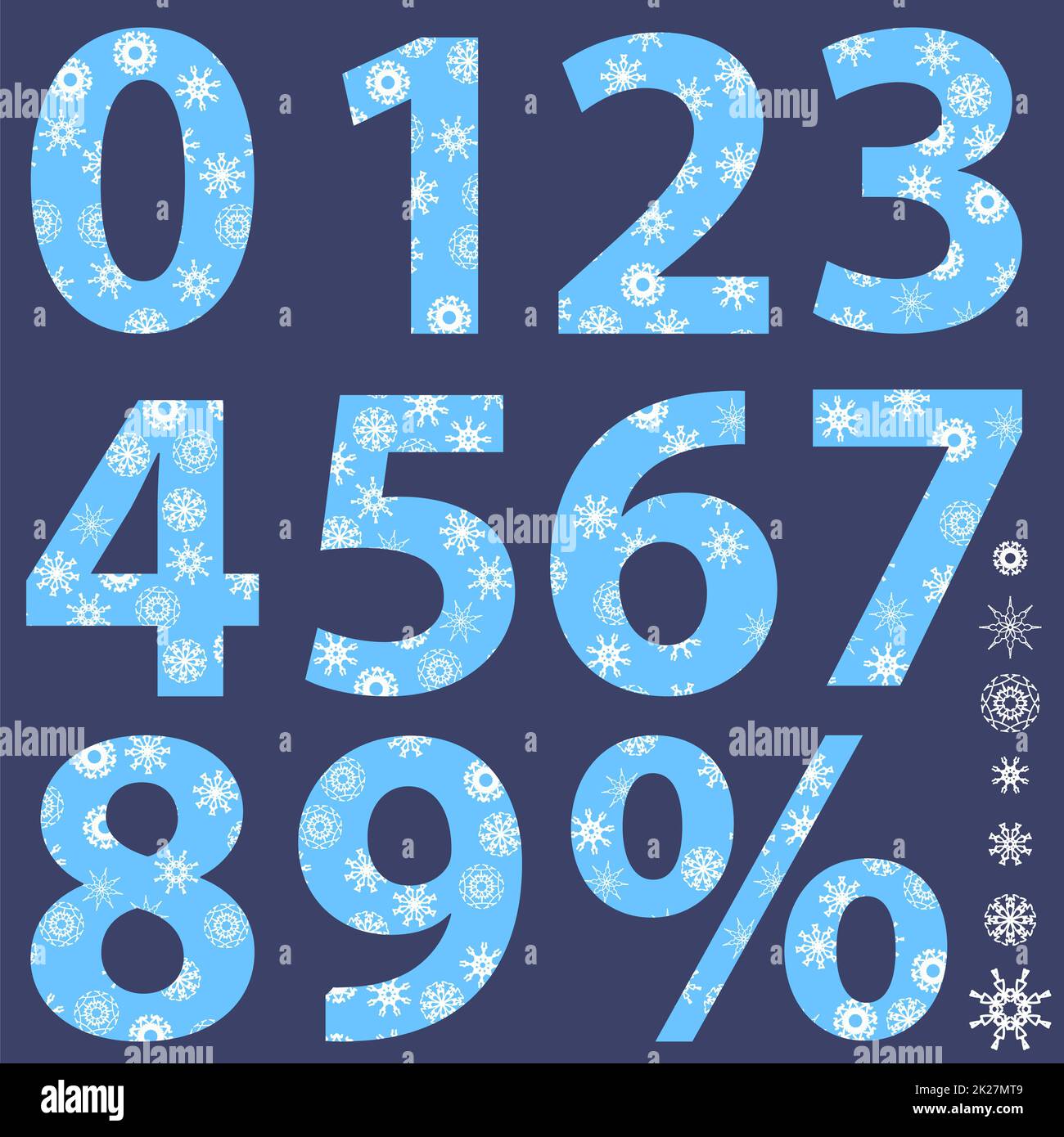 Set of Winter Snowflake Numbers Isolated on Blue Background Stock Photo ...