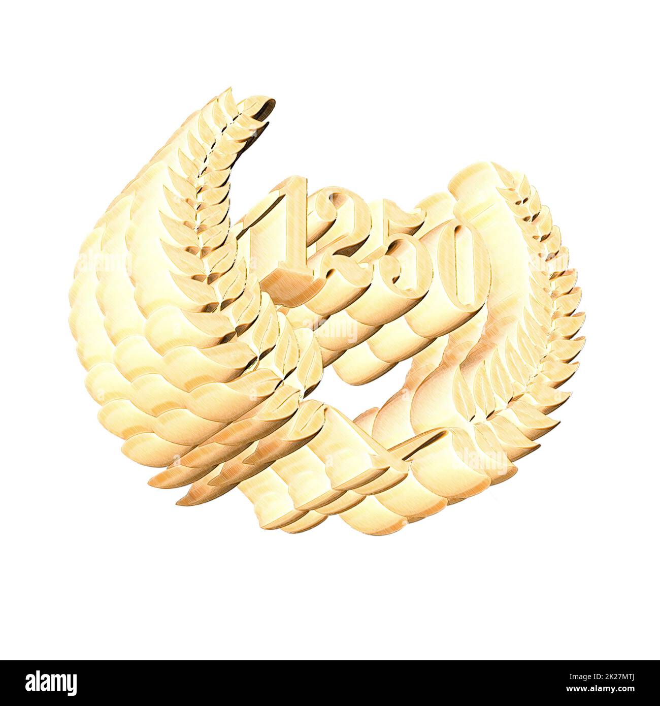 Number 1250 with laurel wreath or honor wreath as a 3D-illustration, 3D ...
