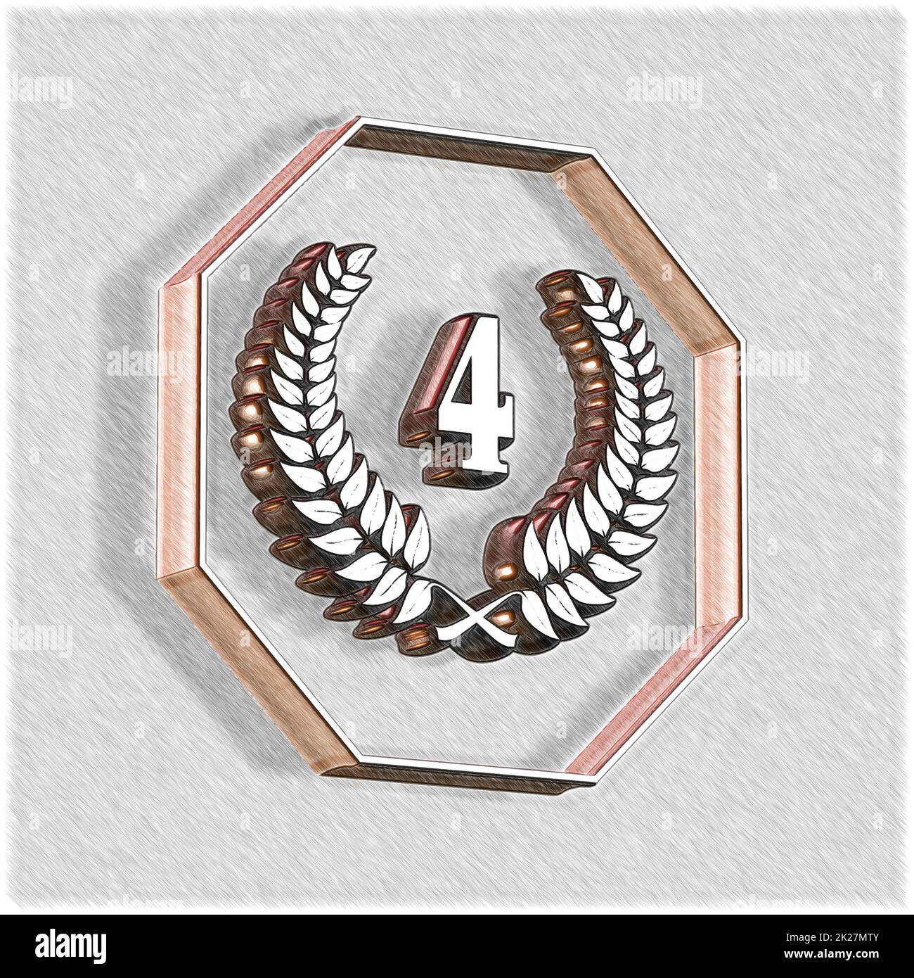 Number 4 with laurel wreath or honor wreath as a 3D-illustration, 3D ...