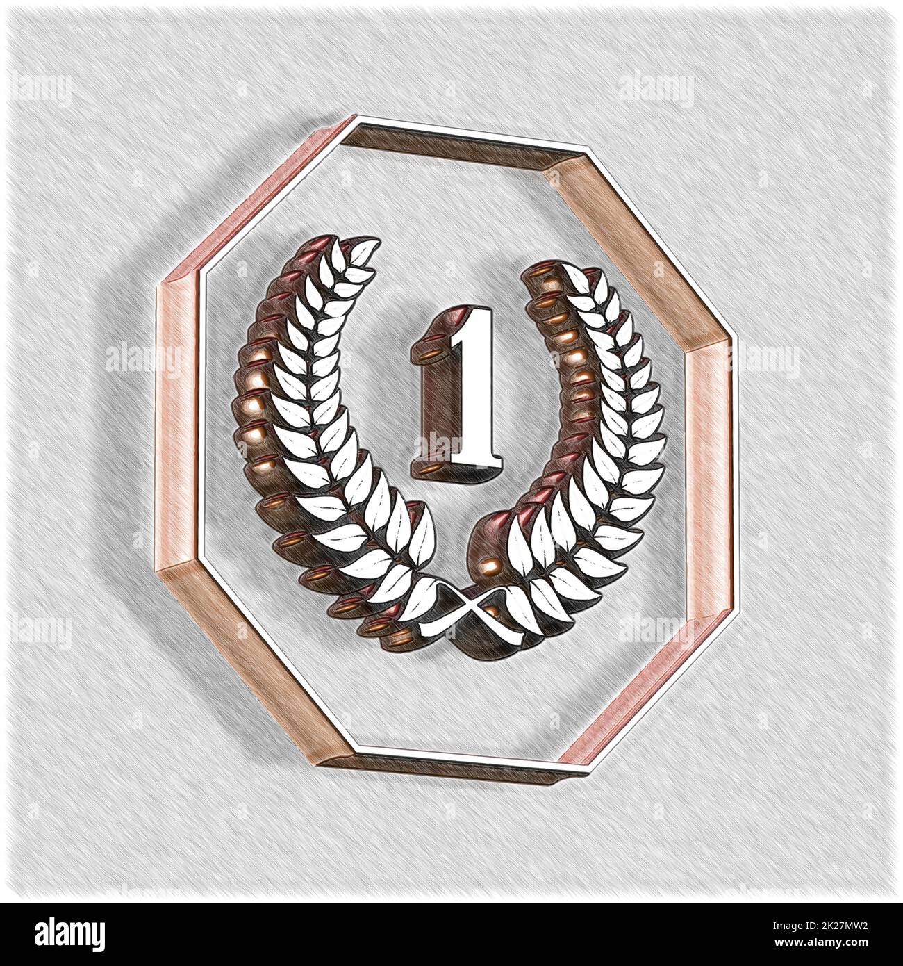 Number 1 with laurel wreath or honor wreath as a 3D-illustration, 3D ...