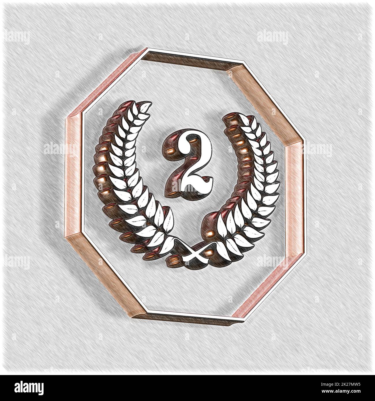 Number 2 with laurel wreath or honor wreath as a 3D-illustration, 3D ...