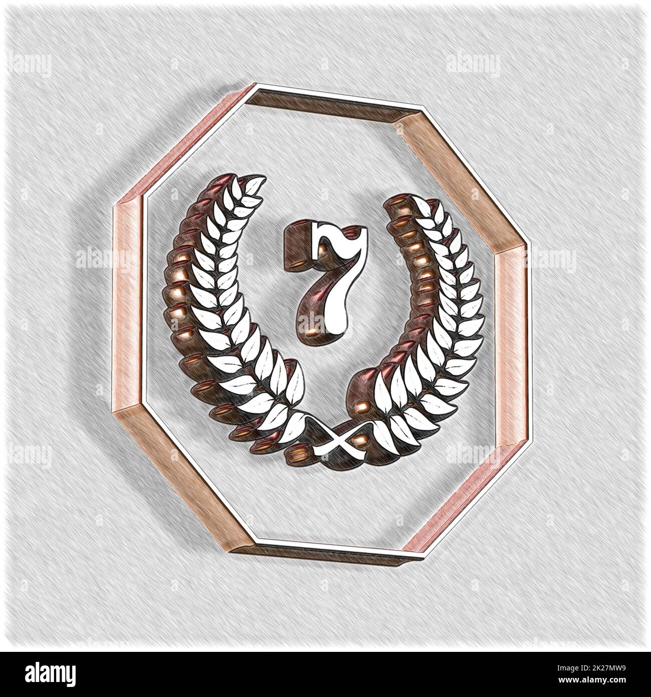 Number 7 with laurel wreath or honor wreath as a 3D-illustration, 3D ...