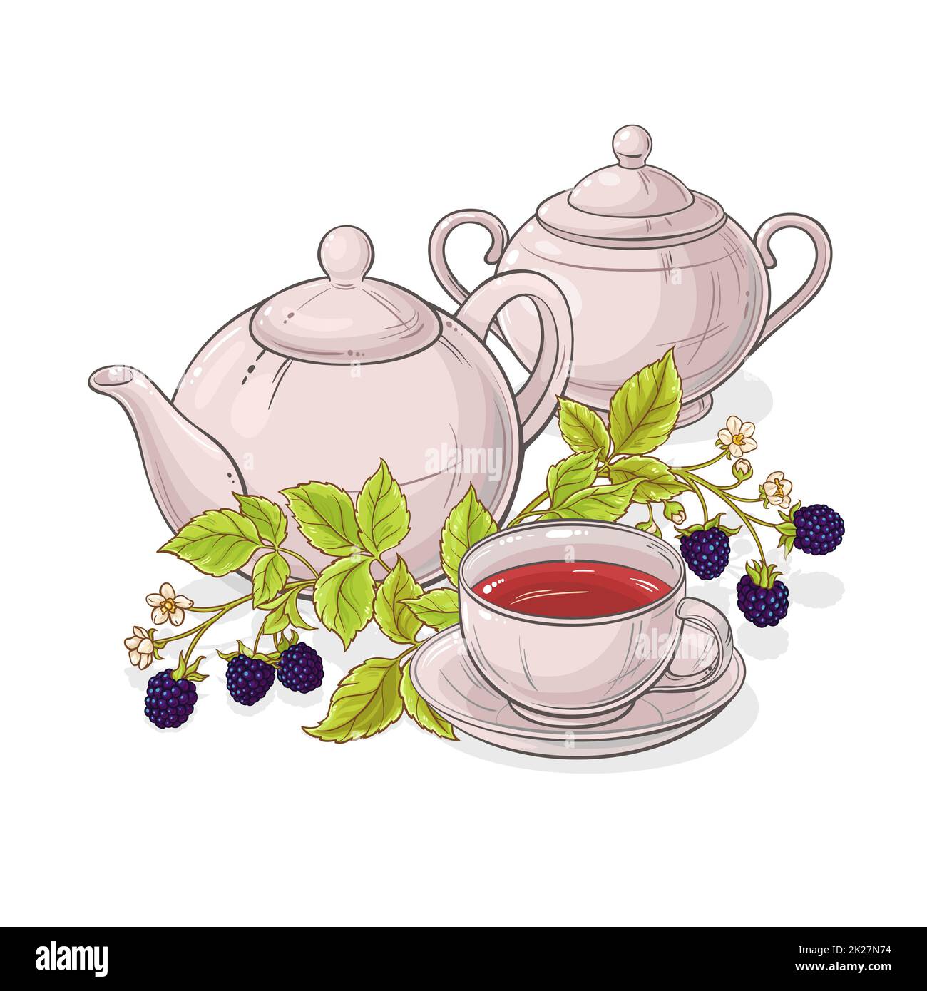 Tea cup and tea pot drawing Cut Out Stock Images & Pictures - Alamy
