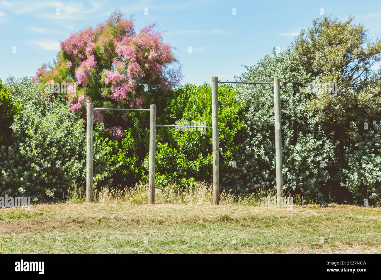 pull-up bar on a health circuit in a public park Stock Photo - Alamy