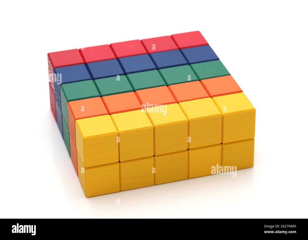 small wooden colorful square blocks puzzle on a white background Stock ...