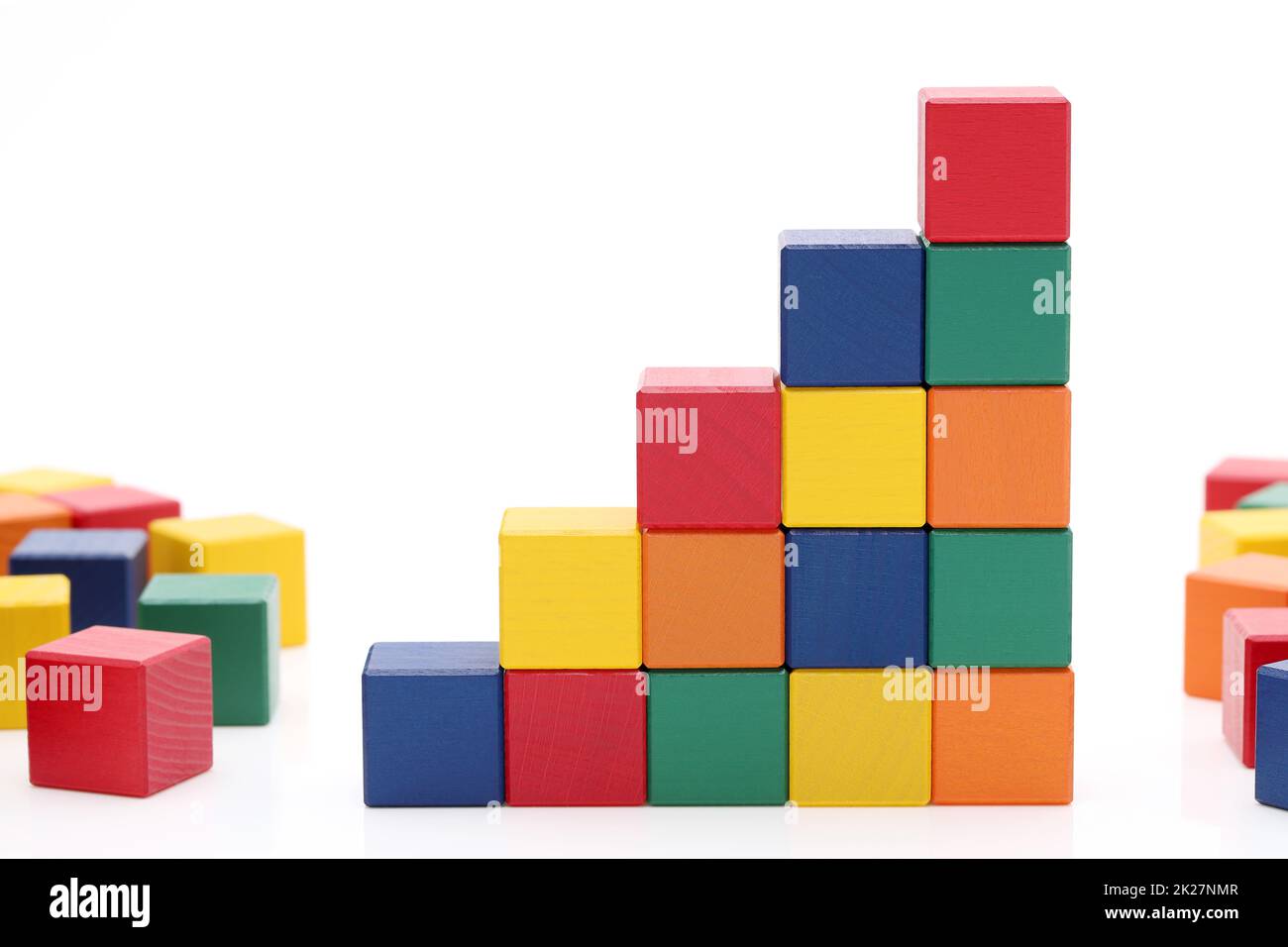 toys blocks step stair, building bricks on a white background Stock ...