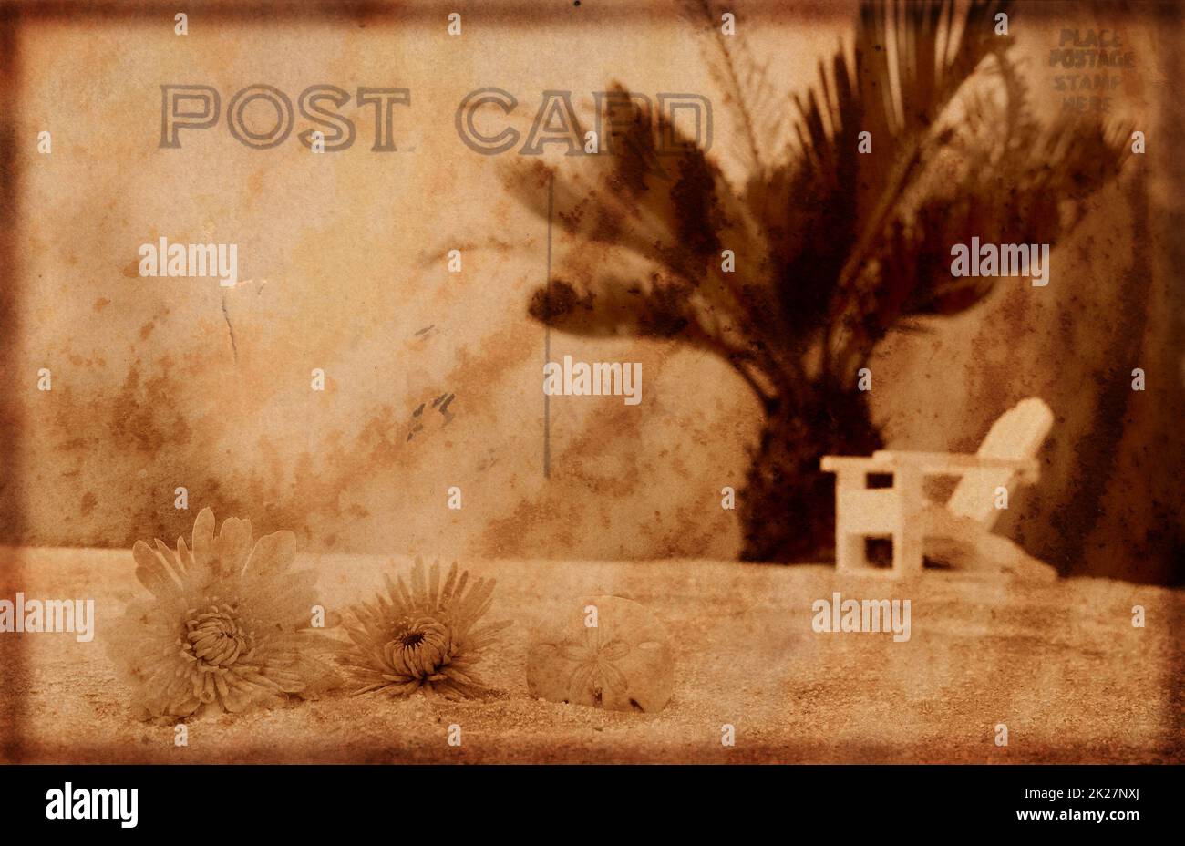 Vintage Grunge Style Postcard Background With Beach and Sea Shell Stock ...