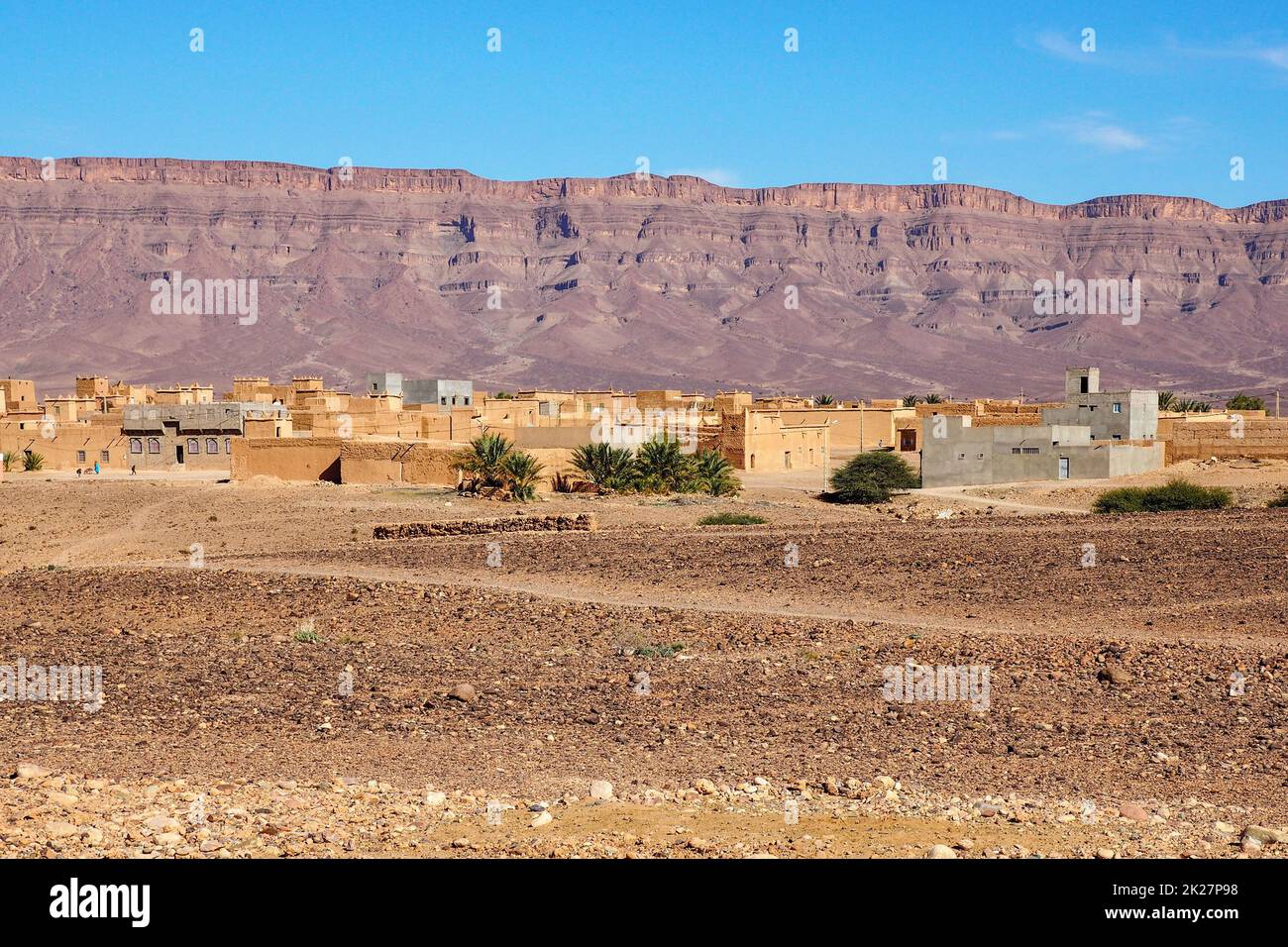 Typical desert landscape in southern morocco, small village with ...