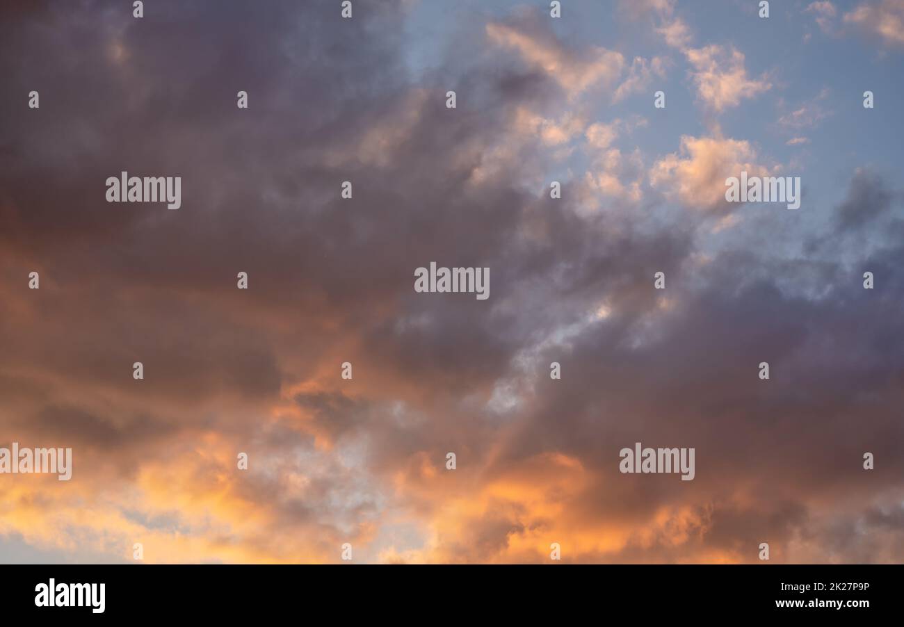 Orange afternoon sun lit on dark blue sunset sky, nature background ...