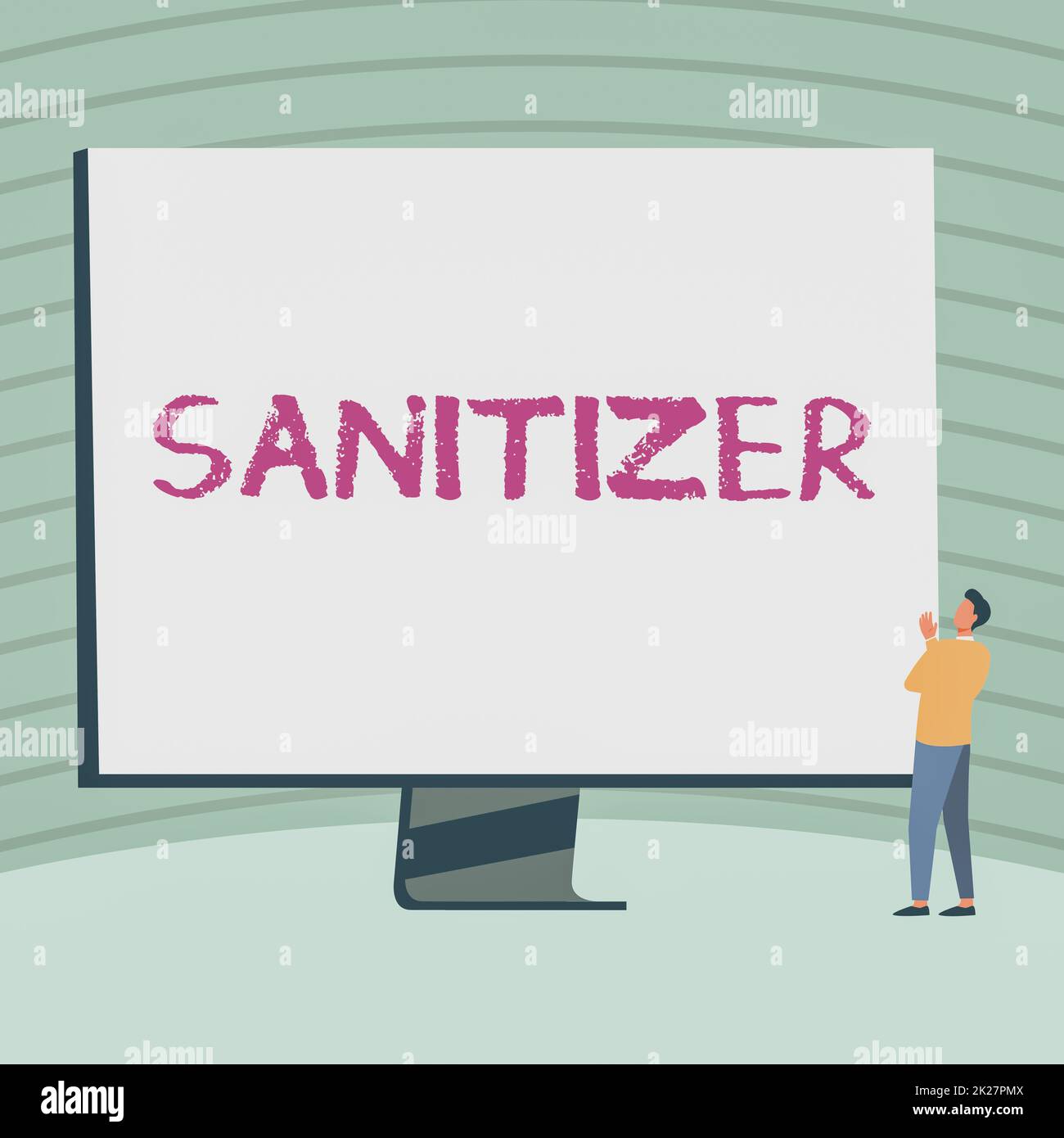 Hand writing sign Sanitizer. Business overview liquid or gel generally ...