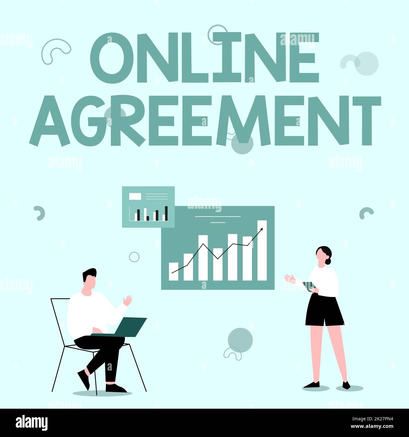 Sign displaying Online Agreement. Business overview contracts that are ...