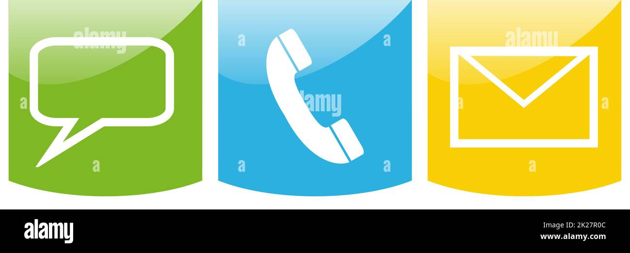 Contact buttons green blue yellow Stock Photo - Alamy