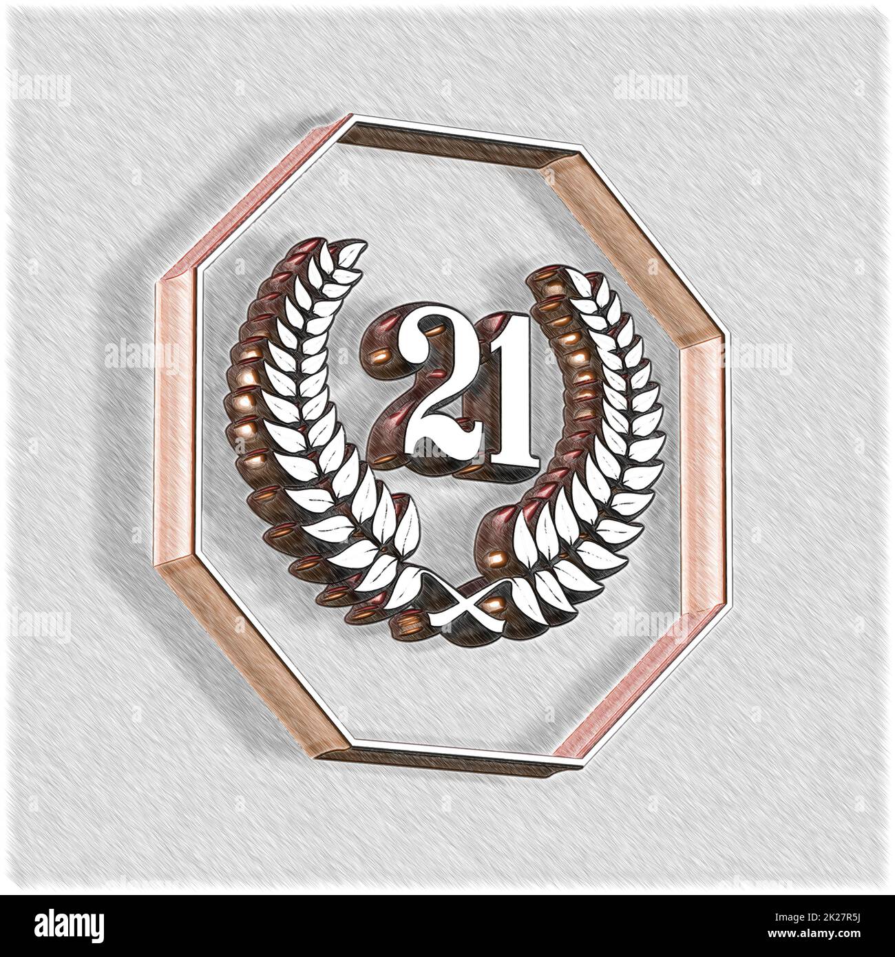 Number 21 with laurel wreath or honor wreath as a 3D-illustration, 3D ...